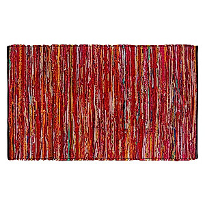 Cotton Multi Chindi Hand Woven Rugs 36X60 Inch Multi Color Chindi Rag Rug - 3x5 Feet Rectangle Bohemian Colorful Area Rug - Recycled Hand Braided Rugs- Biodegradable