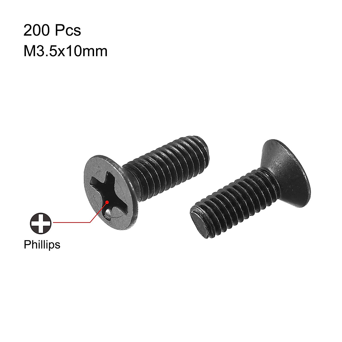 uxcell M3.5 x 10mm Phillips Screw Fastener Black for Laptop PC TV Fan Switch 200pcs
