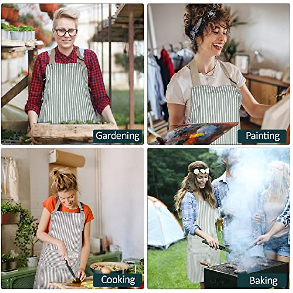 Yanacc 2 Pack Aprons for Women Chef, Apron with 2 Pocket and Adjustable Neck Strap for Kitchen Cooking Baking Gardening (Apron-12)