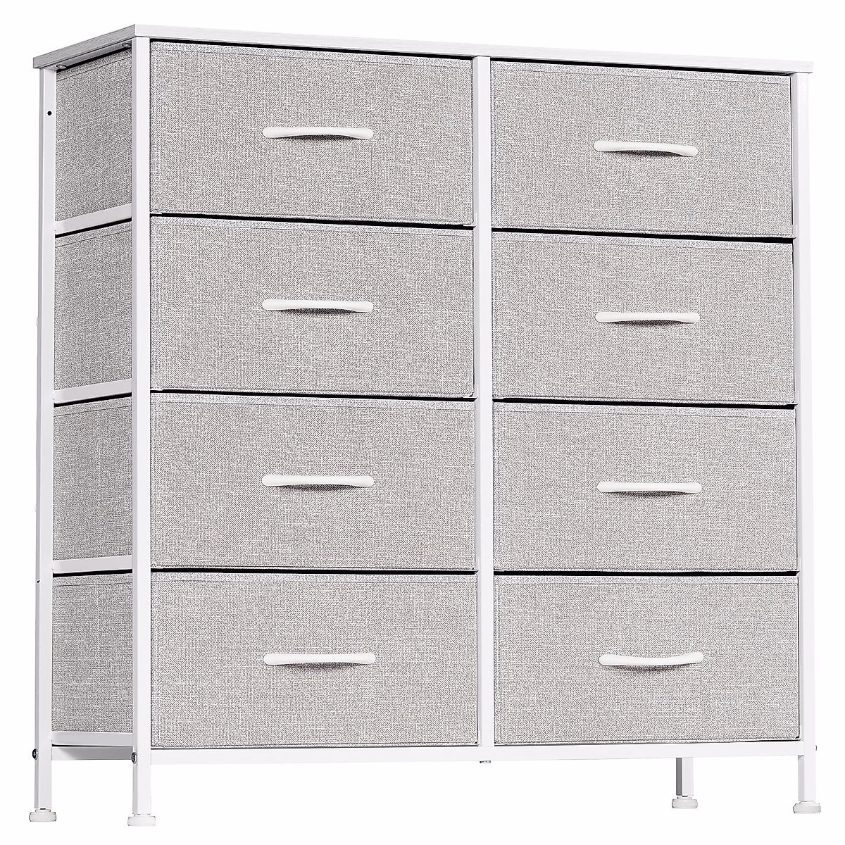 LYNCOHOME Dresser for Bedroom with 8 Drawers, Fabric Dresser for Baby Kids, Dresser Organizer, Sturdy Steel Frame, Lightweight and Movable Chest of Drawers, Snow Gray