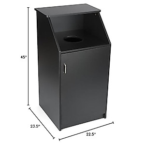 Displays2go Commercial Trash Bin with Black Finish, MDF Construction, Melamine Finish, Circular Cutout - Hinged Door (LCKDTLCSBK)