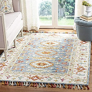 SAFAVIEH Aspen Collection 2' x 3' Blue/Ivory APN117M Handmade Boho Braided Tassel Wool Accent Rug