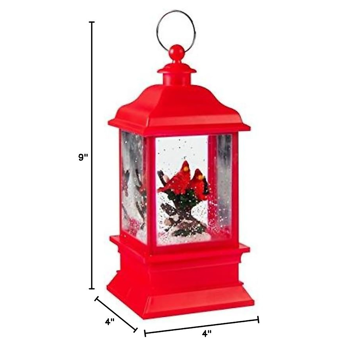 Cypress Home Beautiful Christmas Cardinal Glass LED Water Lantern Table Décor - 4 x 4 x 9 Inches Indoor/Outdoor Decoration for Homes, Yards and Gardens