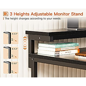 ODK Gaming Desk with Adjustable Monitor Stand (3.2", 4.3", 5.5"), 47 Inch Computer Desk with Storage Bag, Gamer Desk with Under-Desk Shelf, Simple Modern Style Laptop Desk for Small Space,Black