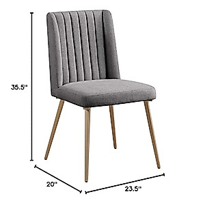 Meridian Furniture Eleanor Collection Modern | Contemporary Linen Upholstered Dining Chair with Channel Tufted Wing Back and Brushed Gold Legs, Set of 2, 20" W x 23.5" D x 35.5" H, Grey