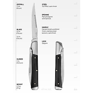 Kershaw Allegory Manual Folding Pocket Knife, Two Bladed Knife with Clip Point and Spear Point Blades, Slipjoint with Micarta Handle,Black