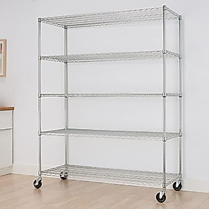 TRINITY BASICS TBFC-0931 5-Tier Adjustable Wire Shelving with Wheels for Kitchen Organization, Garage Storage, Laundry Room, NSF Certified, 600 to 2250 Pound Capacity, 60” by 24” by 77”, Chrome