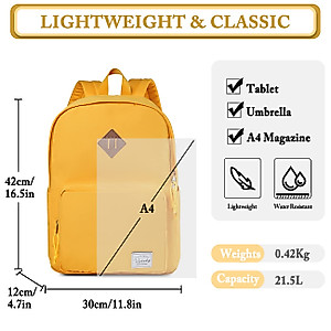 VASCHY School Backpack, Ultra Lightweight Backpack for Women Bookbag for Kids Teen Boys Girls Yellow
