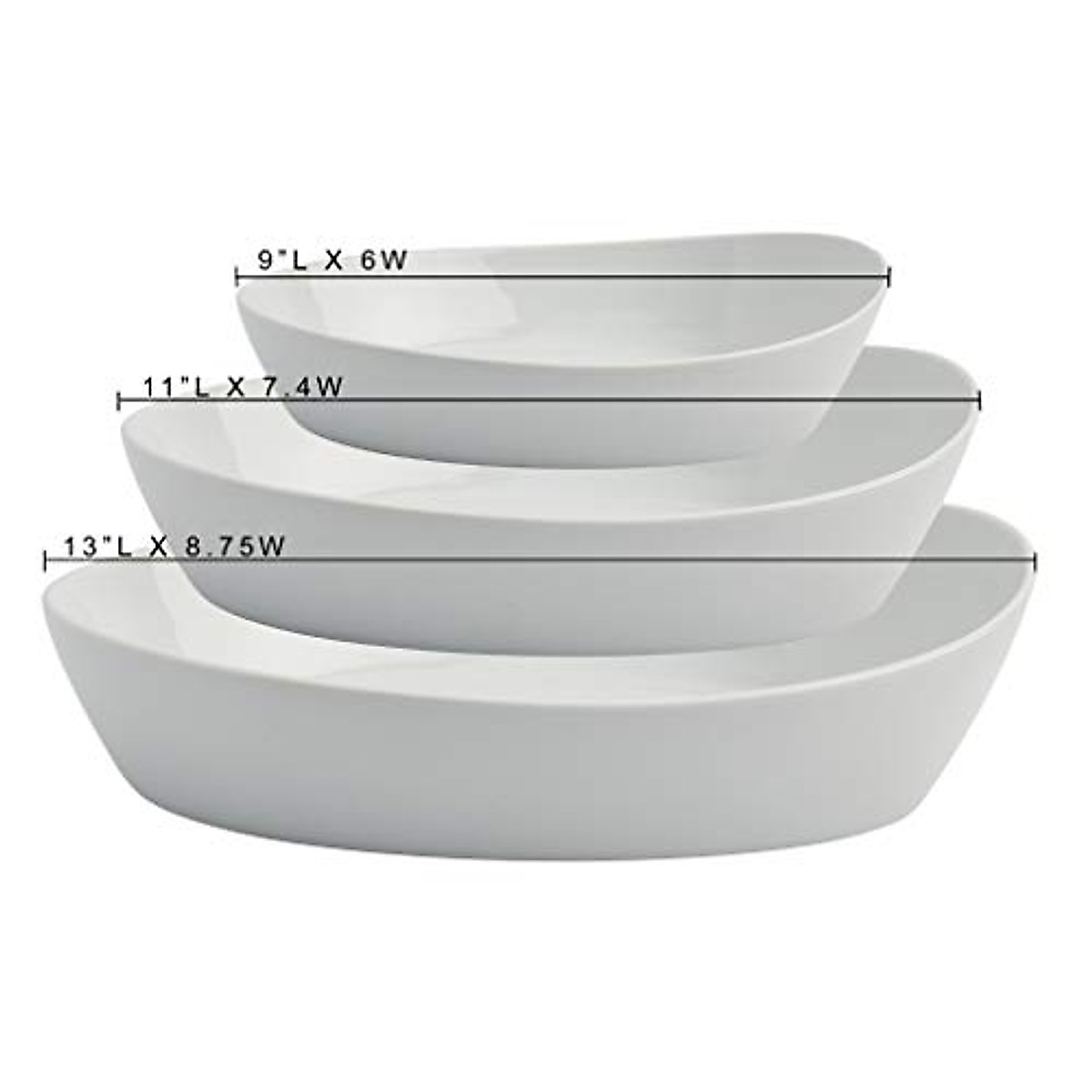 Denmark White Porcelain Chip Resistant Scratch Resistant Commercial Grade Serveware, 3 Piece Oval Serving Bowl Set