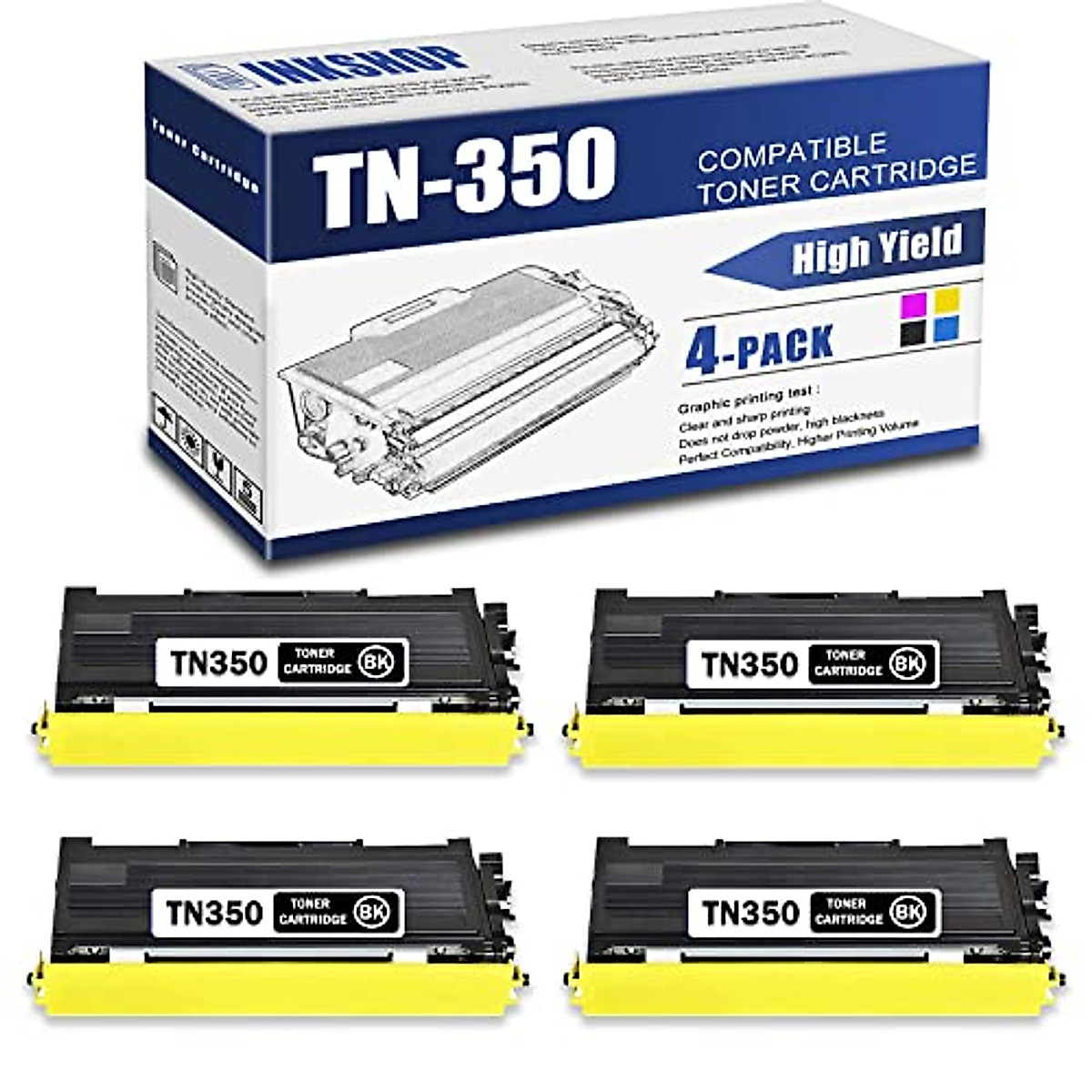 TN350 Compatible TN-350 Black Toner Cartridge Replacement for Brother TN-350 DCP-7010 DCP-7020 IntelliFax 2820 MFC-7220 HL-2040 HL-2040N Toner.(4 Pack)