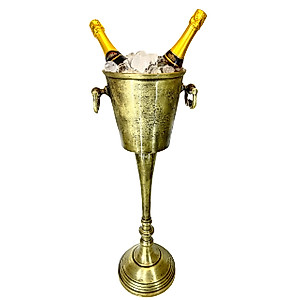 Floor Standing Rustic Champagne Bucket Distressed Look Wine Cooler Ice Gift Gold