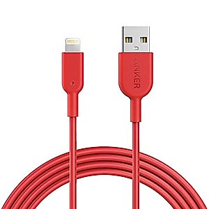 Anker Powerline II Lightning Cable (6ft), MFi Certified for iPhone Xs/XS Max/XR/X / 8/8 Plus /7/7 Plus / 6/6 Plus (Red)