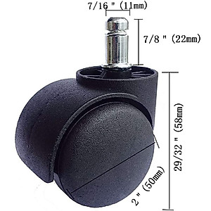 AccessBuy Office Chair Caster Wheel 2 Inch Universal Standard Size Computer Gaming Chair Caster Wheels Replacement Set of 5 (Black)