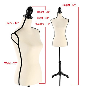 Female Dress Form Mannequin Torso Adjustable Height Mannequin Body with Tripod Stand for Clothing Dress Jewelry Display, Beige