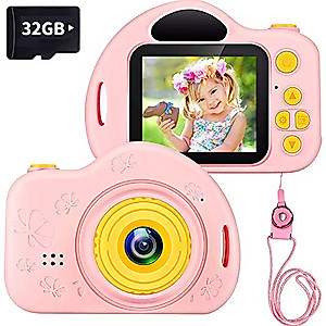 Lanhui Kids Digital Camera Toy - Cute Child Pink Digital Camera 1080 IPS 2 inch HD Mini Camera Toy Selfie Camera for Kids Ideal Birthday, Holiday, Reward Gift for Girls