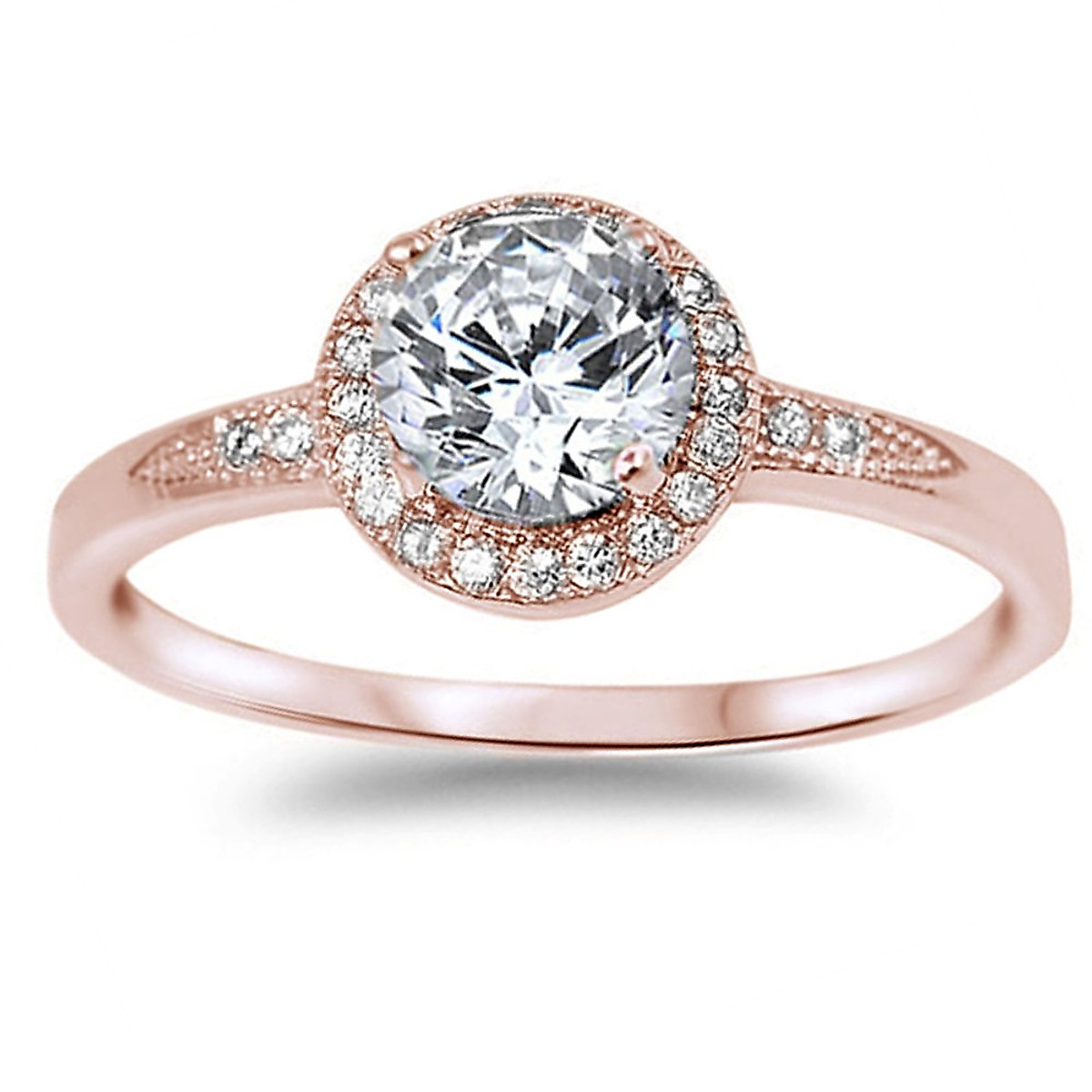 Oxford Diamond Co Halo Style Rose Gold Plated .925 Sterling Silver Ring Size 10