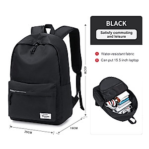 PAUBACK Black high school backpacks for teen girls,book bag backpack for school teens,college travel daypack for women men for laptop 15.6",water resistant & lightweight Casual University backpack