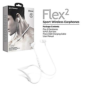 HyperGear Flex 2 Sport Wireless Earphones. Hands-free Music & Calls + Removable Neckband & Sweat-proof For At The Gym,Cycling,Running &Walking (White)