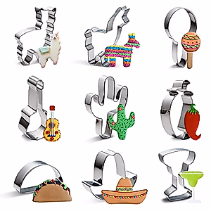 Cinco de Mayo/Mexican Fiesta Pinata Cookie Cutters Stainless Steel Cake Tool DIY Pastry Decorating (9pcs)
