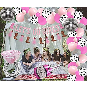 71 Packs Let's Go Girls Nashville Bachelorette Party Kit Pink and Silver Balloon Arch, Ring Disco Ball Mylar Balloon for Nash Bash Western Disco Cowgirl Bachelorette Party Decorations