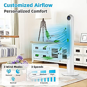 COSTWAY Tower Fan, 42-Inch Portable 80 Degrees Oscillating Fan with Remote, Smart Control Panel, 3 Wind Modes, 12H Timer, Quiet Bladeless Fan for Living Room, Bedroom, Kitchen, Office (White)
