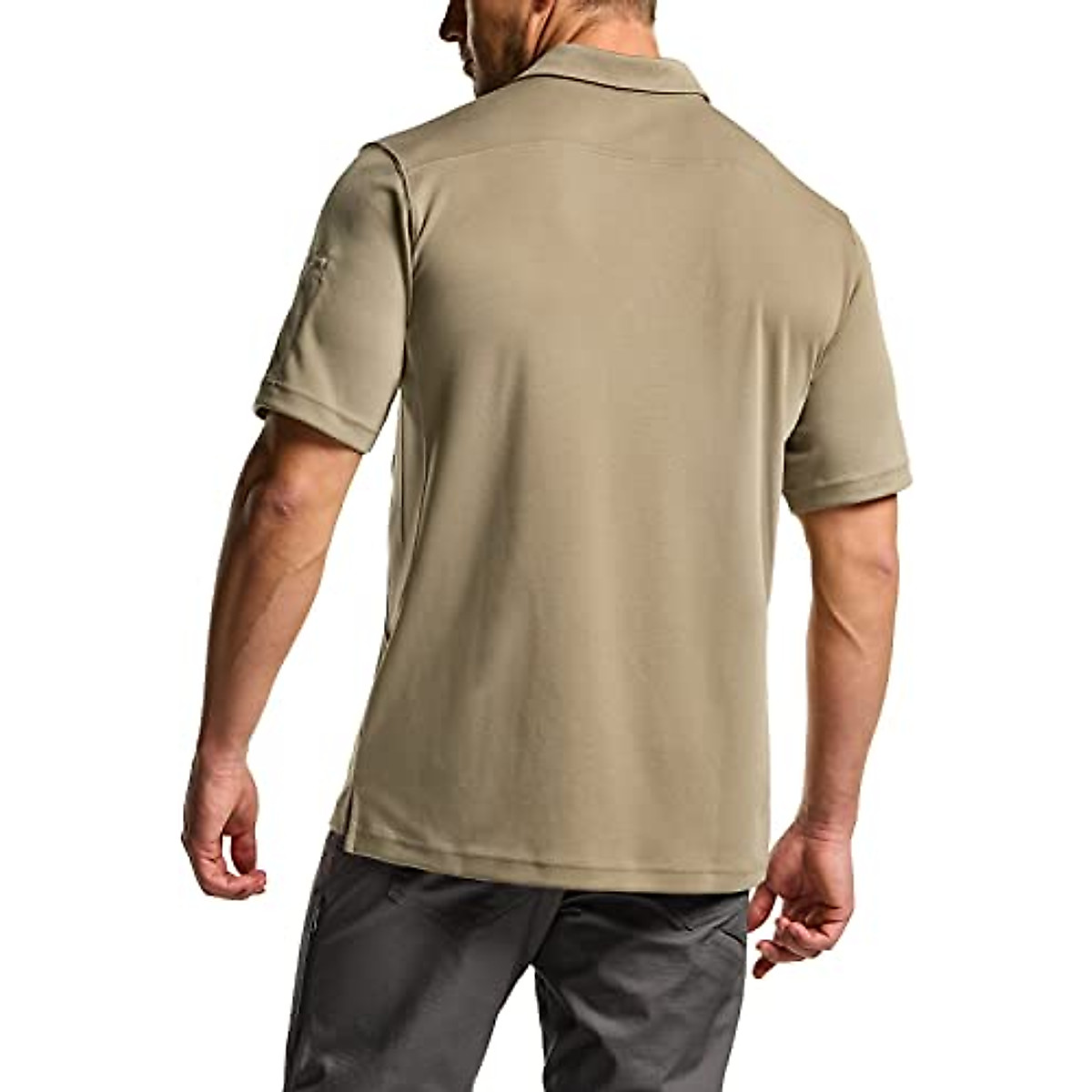 CQR Men's Polo Shirt, Long and Short Sleeve Tactical Shirts, Dry Fit Lightweight Golf Shirts, Outdoor UPF 50+ Pique Shirt, Frost Essential Khaki, Small