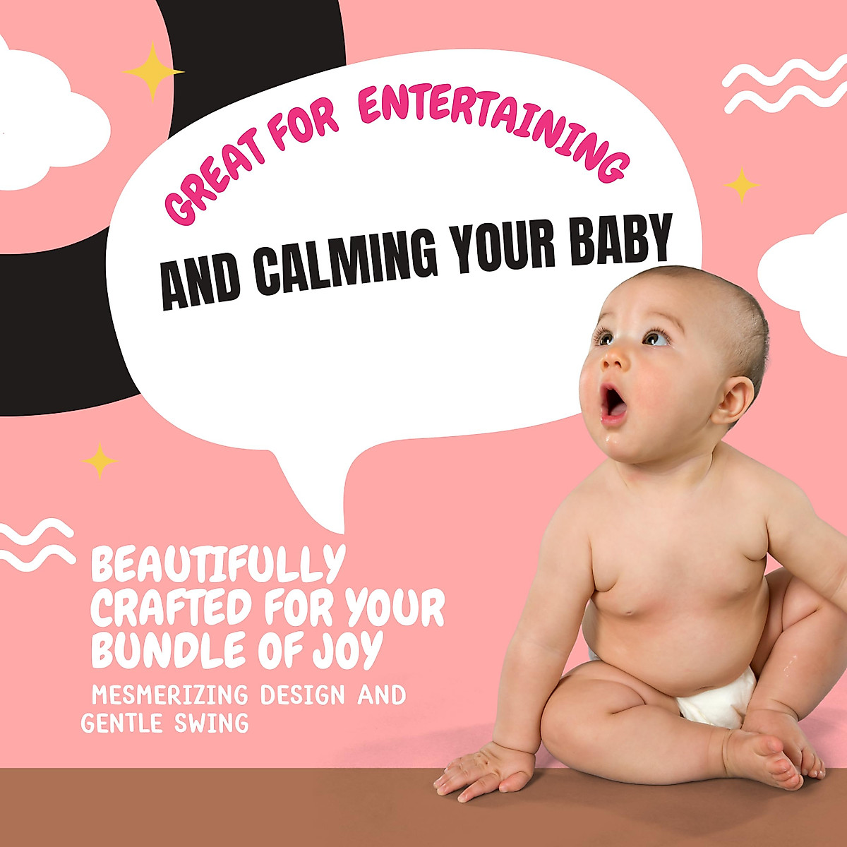 Piccolin Baby Crib Mobile, Hanging Toys, Nursery Decor for Girls White and Pink Room Decorations, Clouds, Moons and Stars Safe, Non-Toxic, Crib Mobile for Newborn, Baby Shower Present