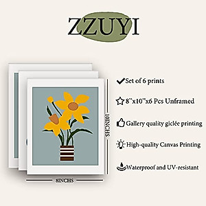 Zzuyi Set of 6 Matisse Canvas Wall Art Poster, Matisse Blue Yellow Floral Plant Abstract Shapes Illustrations, Abstract Minimalist Wall Art Posters , Sunflower Canvas Paintings Pictures for Bedroom, Living Room Wall Decor - 8''x10''x6 Pcs Unframed