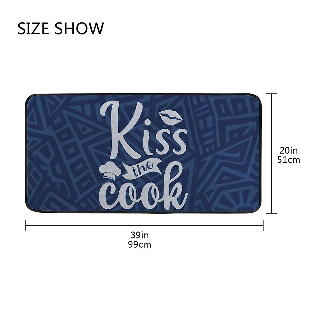Kitchen Mat Non-Slip Kitchen Rug Kiss Cook Unique Geometric Kitchen Doormat Runner Rug for Home Decor，39 x 20 Inch
