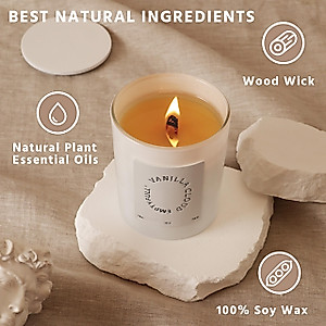 EMPTYFULL Vanilla Scented Candles, Wood Wick, 11 oz Large Candle, Natural Soy Candles 70 Hours Long Burning for Home, Aesthetic Candle, Perfect Spiritual Aromatherapy Gift for Women Men Mother’s