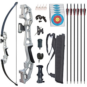 Monsour Archery Recurve Bow and Arrows Set for Adults Metal Riser 51" Longbow Kit Right Hand Straight Bow for Beginner Outdoor Hunting Shooting Practice (Silver 40lb)