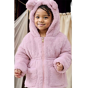WEONEDREAM Baby Girls Winter Fleece Coat Ear Hooded Toddler Faux Fur Jacket Princess Girls Warm Windproof Outwear 1-6Y Kids Beautiful Outfits(Pink,140)