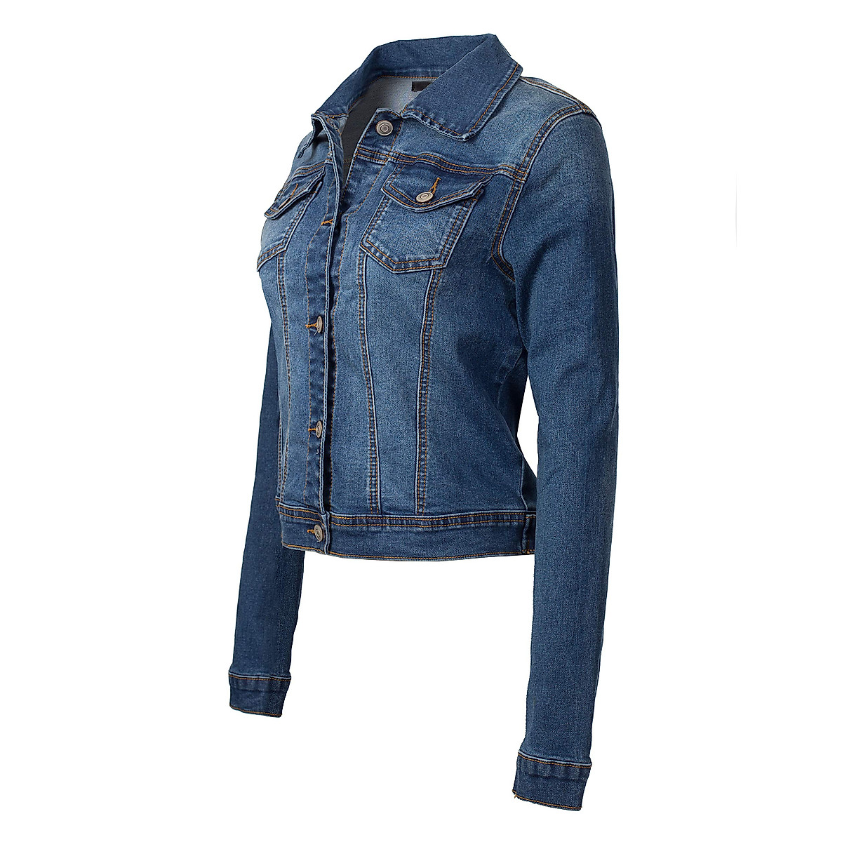 Design by Olivia Women's Classic/Destroyed Vintage Washed Long Sleeve Denim Jean Jacket Medium Denim L