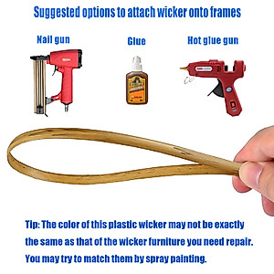 Laphivieh 130 Ft Light Wood Grain Plastic Wicker Repair Kit with Stainless Steel Weaving Tool, Plastic Rattan Material for Patio Rattan Furniture Repair Replacement Supplies