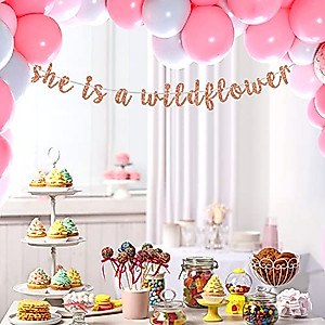 Rose Gold Glitter She is A Wildflower Banner, Welcome Baby Girl/Sweet Baby Girl, Gender Reveal/Baby Shower/Baby Girl 's 1st Birthday Party Decorations
