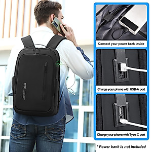 FENRUIEN Business Laptop Backpack 15.6 Inch, Expandable Slim Backpack for Men with USB Port, Water Resistant Computer Bag for Travel/College/Work, Black