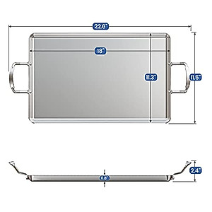 DOBADN Stainless Steel Double Burner Griddle, 18'' x 11.5'' Grill Skillet for Medium or Low Heat Double Burner Gas Grill, Double Burner Electric Stovetop