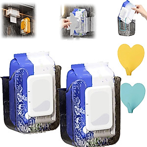 Kitchen Wipes Storage Box-No Punching Design,Wipes Dispenser, Flushable Wipes Holder for Bathroom, Refillable Wipes Container Box,Wipes Case Holder Keeps Wipes Fresh, Non-Slip (grey-2pcs)