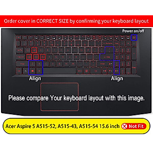 Keyboard Cover for Acer Predator Helios 300 15.6" 17.3" Gaming Laptop G3-571 G3-572 PH315-51 PH317-52 / Acer Nitro 5 AN515 /Acer Aspire VX5-591G VN7-793G(NOT Fit PH315-52 PH517-51 PH517-61), Black