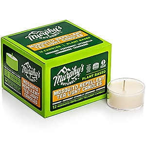 Murphy’s Naturals Mosquito Repellent Tea Light Candles | DEET Free | Made with Essential Oils and a Soy/Beeswax Blend | 4 Hour Burn Time Per Candle | 12 Candles Per Box