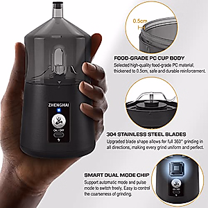 ZHENGHAI Electric Herb Grinder 150W Spice Grinder USB-C Rechargeable, Compact Size, Easy On/Off. Fast Grinding Dry Spices Herbs, with Pulse Mode and Cleaning Brush (Black)