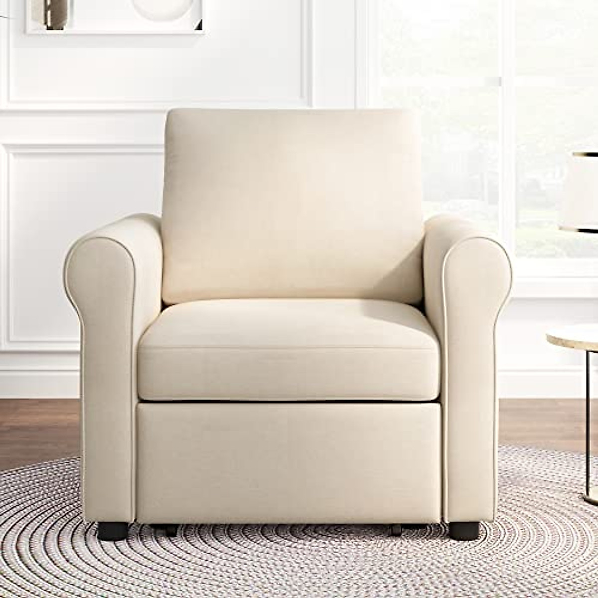 HBRR Modern 3-in-1 Sofa Chair, Convertible Sleeper Couch, Multi-Functional Adjust Backrest Into Sofá, Single Bed, for Living Room Bedroom, Beige