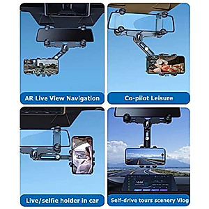 ANIELOE Car Rearview Mirror Phone Holder,Upgraded 4-Clip Rotatable and Retractable Car Phone Mount,360°Swivel View Rotating Cell Phone Holder for Car