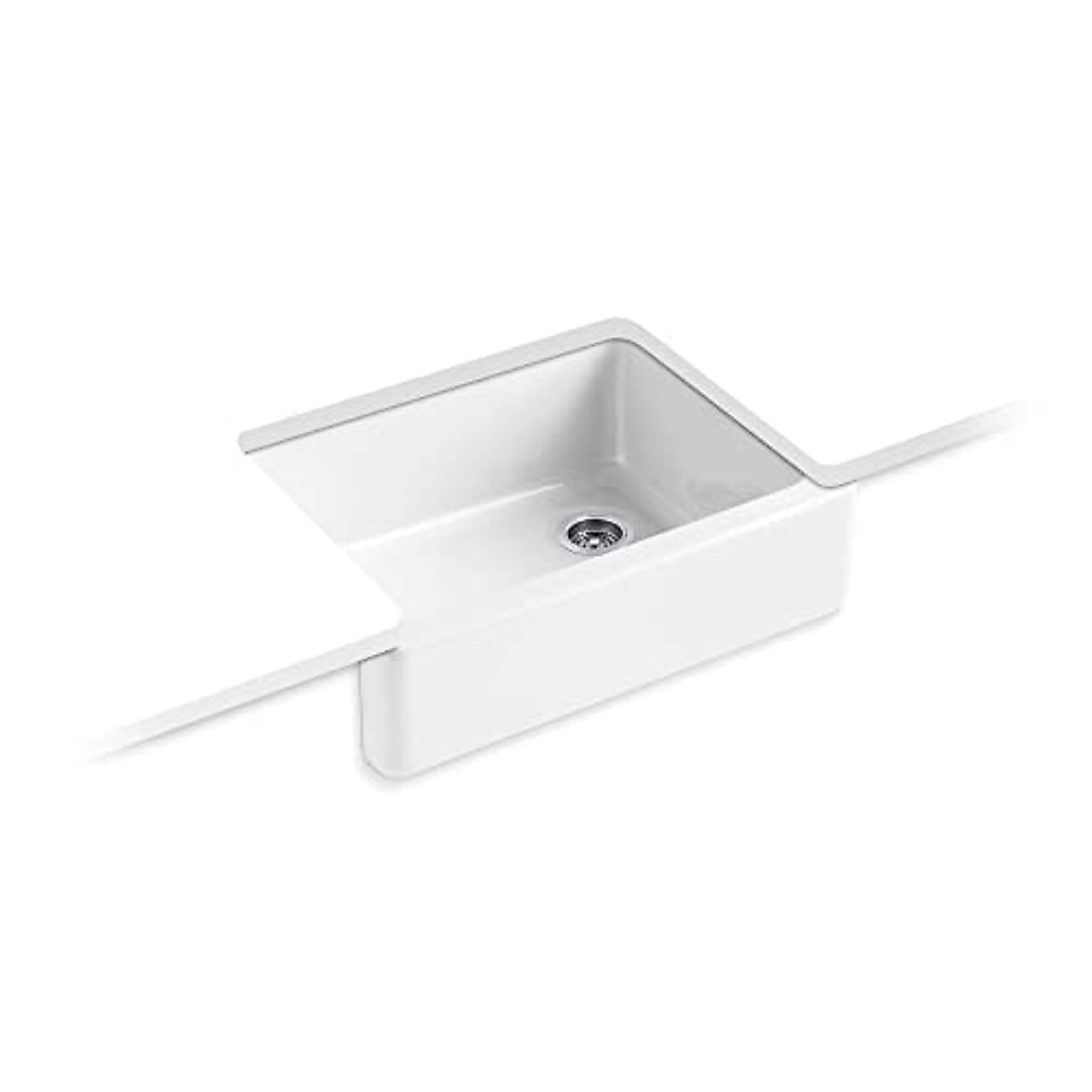 KOHLER K-6487-0 Whitehaven Farmhouse Self-Trimming 29-11/16" x 21-9/16" x 9-5/8" Front Undermount Single-Bowl Kitchen Sink with Tall Apron, 30 Inch, White