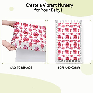 Pink Floral Themed Fitted Mini Crib Sheets,Portable Mini Crib Sheets Toddler Bed Mattress Sheets-Baby Crib Sheets for Girl or Boy,24“ x38“,Dark Coral Pale Olive Green Baby Pink
