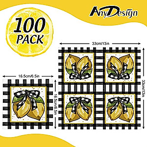AnyDesign 100 Pack Lemon Napkins Disposable Paper Decorative Napkins Buffalo Plaids Lemon Dessert Dinner Hand Napkin for Spring Summer Luncheon Buffet Birthday Wedding Party Supplies, 6.5 x 6.5 In