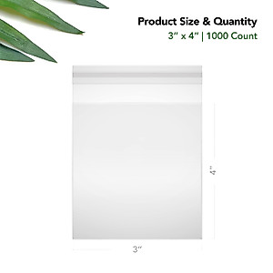 Seal Fresh Self Sealing Cellophane Bags - 3" x 4" (1000 Count) - Clear Plastic Resealable Cello Bag - Cellophane Treat Bags, Cookie Bags for Packaging, Candy bags, Cello Bags, Pastry Bags