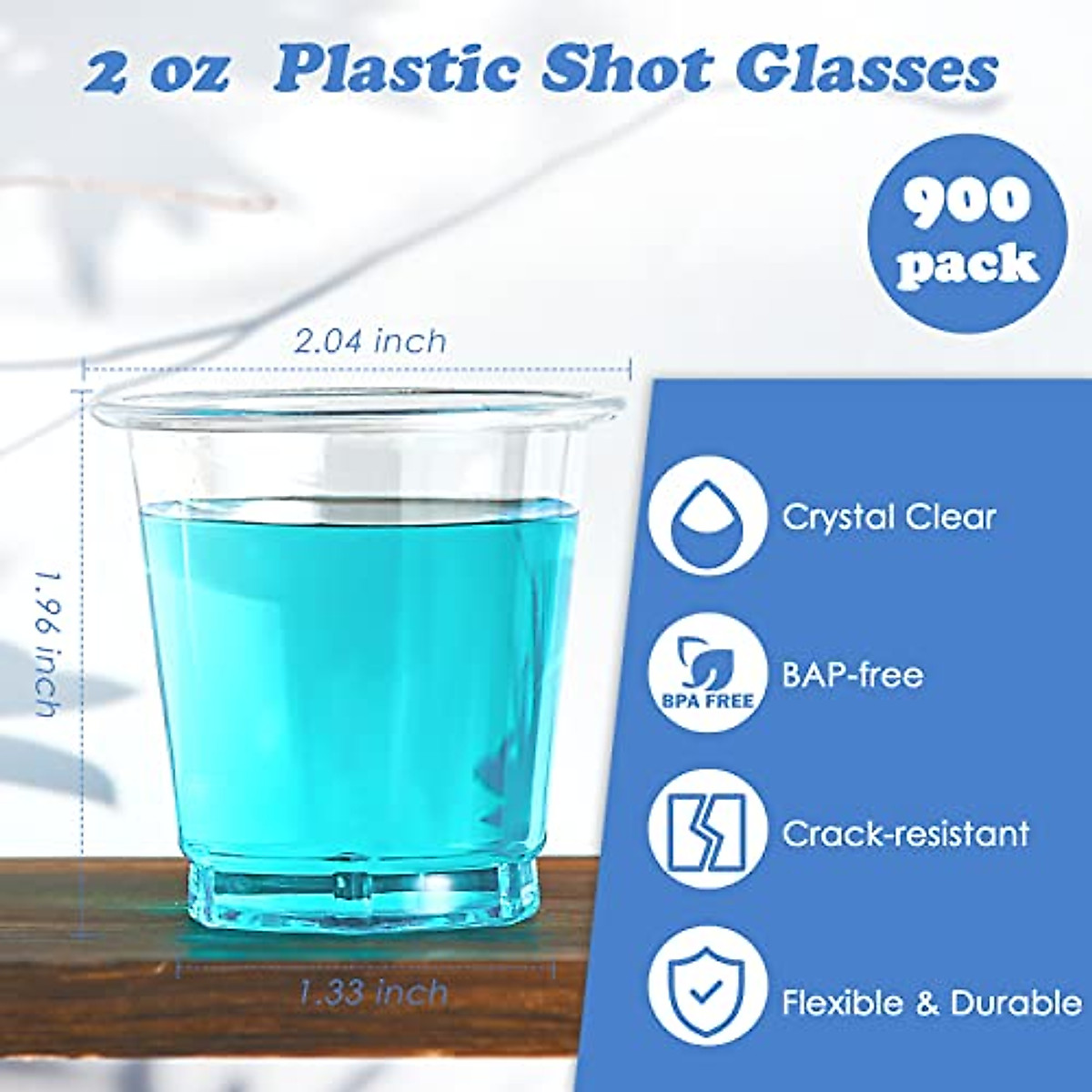 Lilymicky [900 Pack] 2 oz Plastic Shot Glasses, 2-ounce Clear Disposable Plastic Cups, Party Cups for Vodka, Whiskey, Tequila, and Jello Shots, Mini Plastic Containers for Sauce, and Sample Tasting