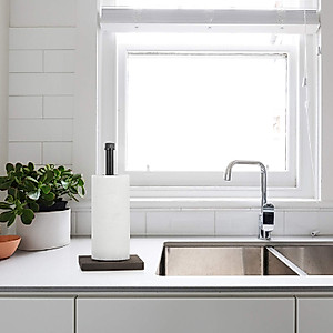 LIANTRAL Paper Towel Holder Stand, Free-Standing Farmhouse Kitchen Countertop Paper Towel Roll Dispenser with Wood Base (Rustic Brown)