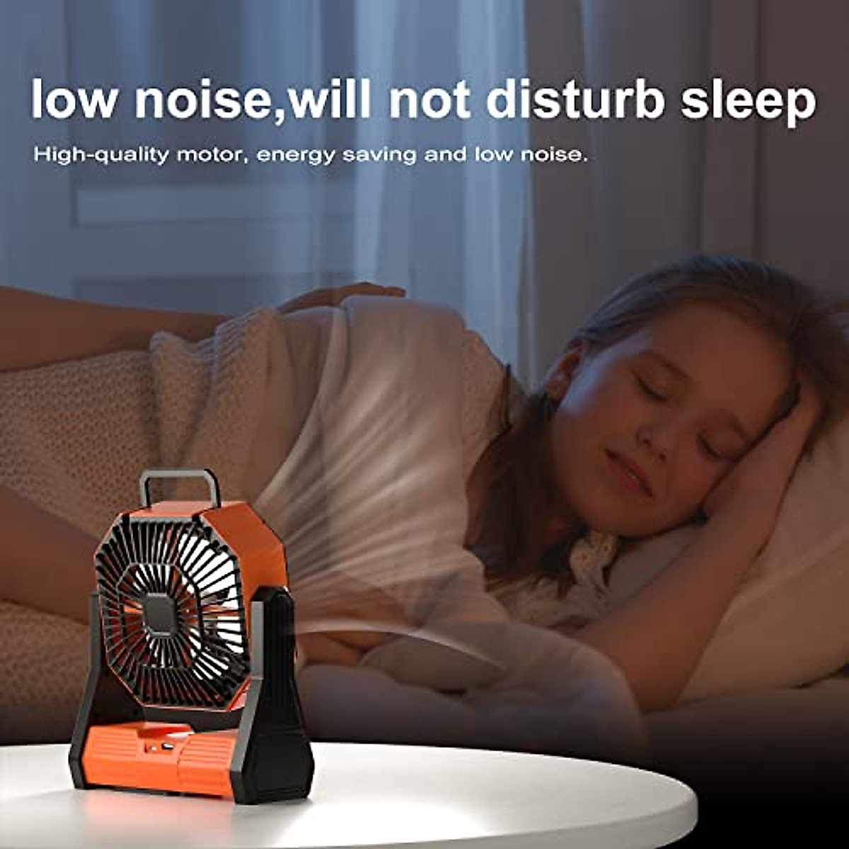 Camping Fan Rechargeable with LED Lantern, 20000mAh Rechargeable Battery Powered Fan with 270°Head Rotation, Stepless Speed and Quiet Battery Operated Tent Fan for Barbecue, Fishing, Travel, Home